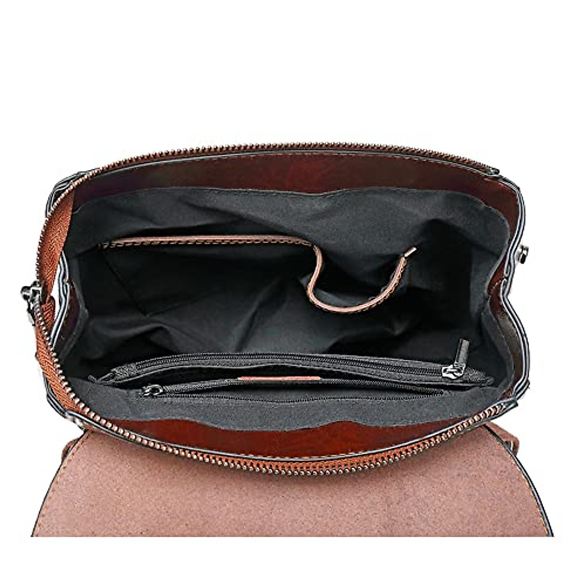 JIUFENG Backpack for Women Vintage Genuine Leather Daypack Ladies Satchel Bags Shoulder Bags (Black)