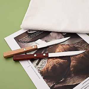 Steak Knives Set of 8 - Wooden Handled Serrated Steak Knives - Uniturcky Stainless Steel Dinner Knife with Wood Handle - 8.15 Inch Wooden Square Handle Table Knives Set - Mirror Finish