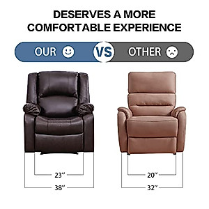 ASHOMELI Large Real Leather Recliner Chair, 150 Degree Tilt, Living Room Bedroom Sofa Recliner (Brown)