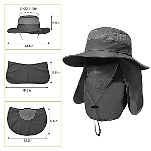 ZEXIAN 2 Pieces Men's Wide Brim Fishing Hat Outdoor UPF 50+ Sun Protection Removable Face and Neck Flap (Dark Grey & Light Grey)