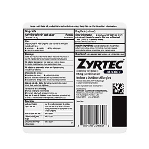 Zyrtec 24 Hour Allergy Relief Tablets, Indoor & Outdoor Allergy Medicine with 10 mg Cetirizine HCl per Antihistamine Tablet, Relief of Allergies, 60 ct
