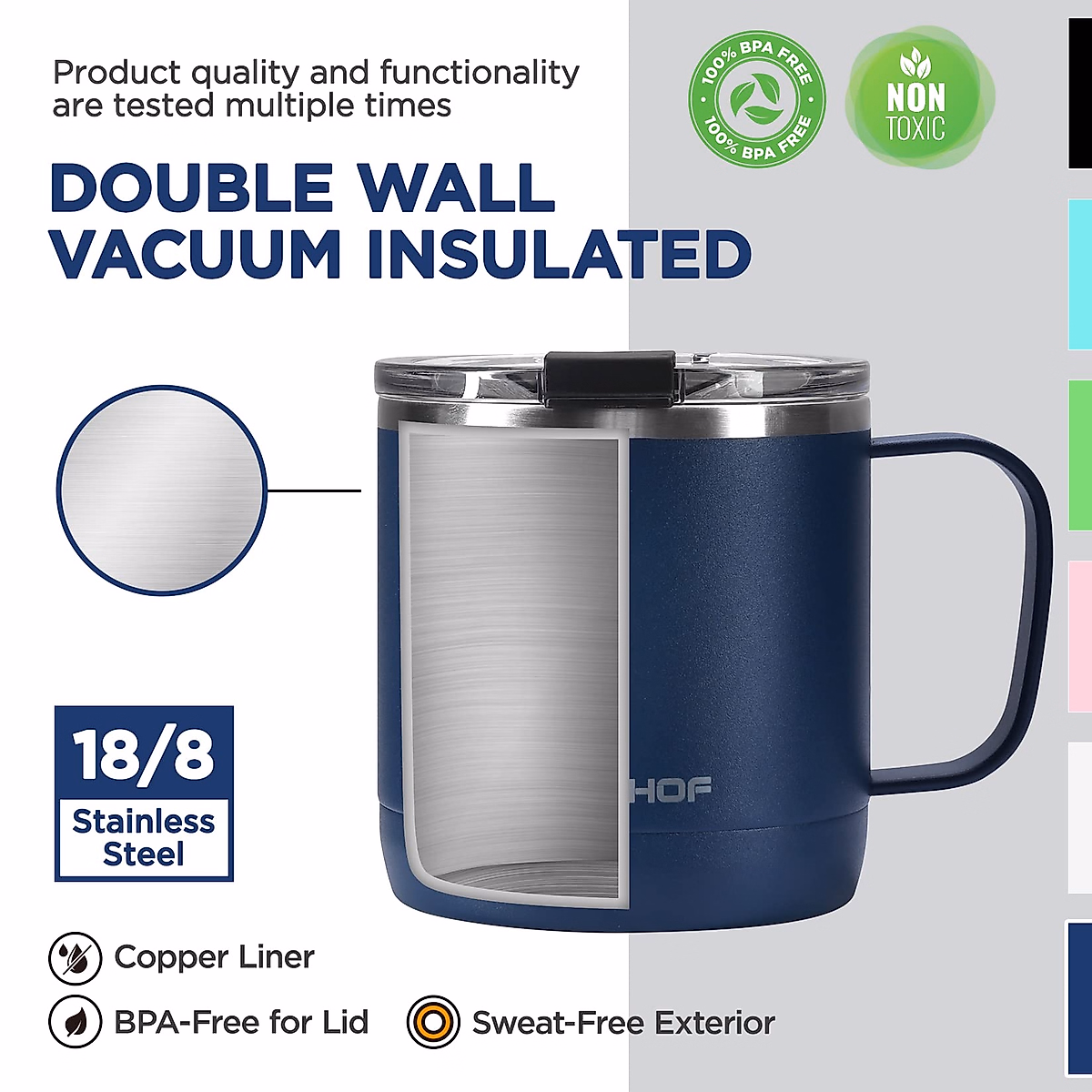 HAUSHOF Navy Blue 14 oz Coffee Mug and 6PC Kitchen Knife Set