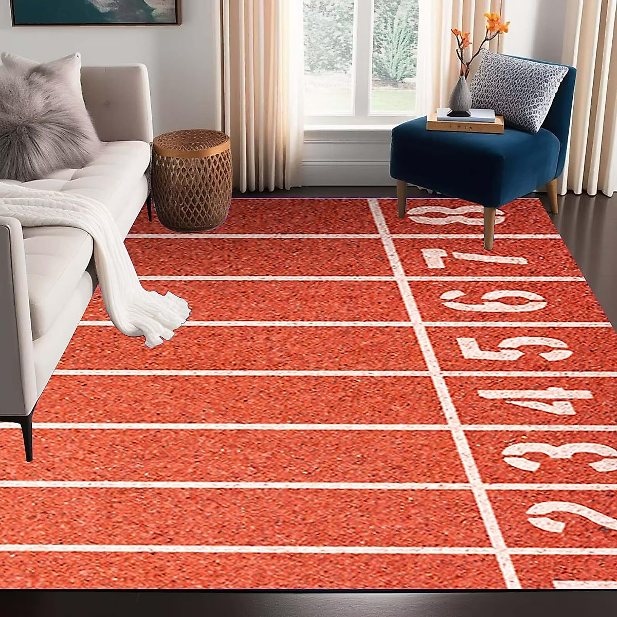 Athletic Field Rug Track Area Rugs Red Rug Sport Theme Decor Carpet Non-Slip for Kids Boy Playroom Bedroom Living Room Washable Floor Mat, 24 in X 36 in