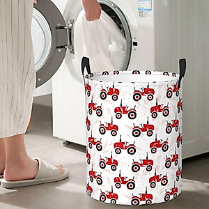 Collapsible Large Laundry Basket with Handles - Red Wheeled Tractors Baby Kids Dirty Clothes Hamper, Clothes Hampers for Bedroom Aesthetic, Nursery Hamper