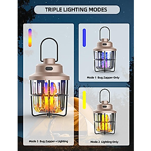 Bug Zapper Outdoor Camping Lamp with Mosquito Zapper Versatile Portable & Rechargeable Flying Insect Killer Lantern IPX4 Waterproof Indoor and Outdoor Mosquito Zapper for RVs, Camping, Home, Patio 2PC