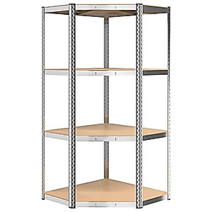 vidaXL 4-Layer Corner Shelf Silver Steel&Engineered Wood
