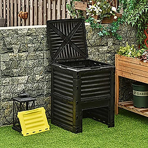 Outsunny Garden Compost Bin 80 Gallon Outdoor Large Capacity Composter Fast Create Fertile Soil Aerating Box, Easy Assembly, Yellow
