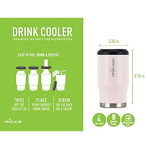 Reduce 14oz 4 pack Beverage and Drink Cooler, Vacuum Insulated Stainless Steel, Can insulator, Coozie for Beer, Soda, Energy Drinks, On-the-Go Multi-Color Can Coolers.Pink Cotton, Glacier, Dark Web