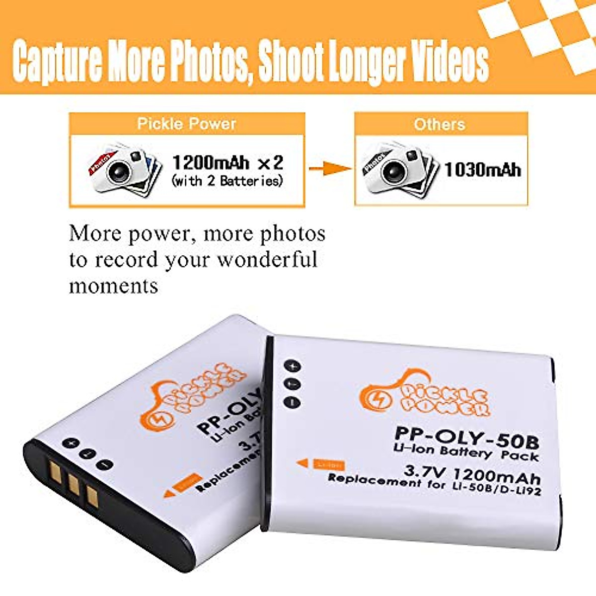 Li-50B D-Li92 Battery and LED Dual Charger Compatible with Olympus SZ-20,SZ-15, SZ-16, SZ-12, SZ-10 iHS,TG-810, TG-820, TG-830, TG-850, TG-610, TG-630 iHS, SP-800UZ, Tough 6000, 6020, 8000