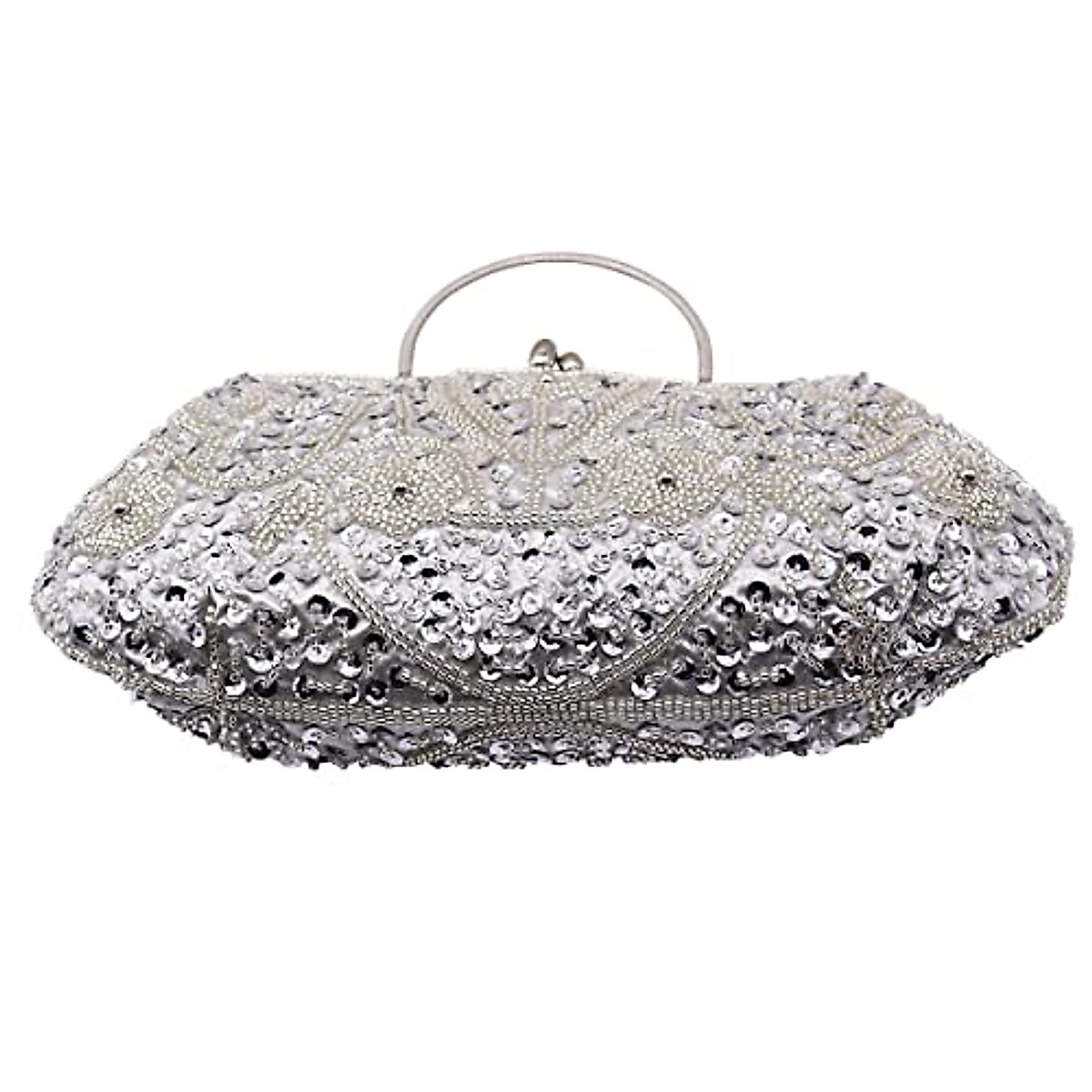 Mogor 1920s Women Vintage Beaded Sequin Evening Handbag Formal Crossbody Evening Clutch Prom Cocktail Party Handbags（Silver）