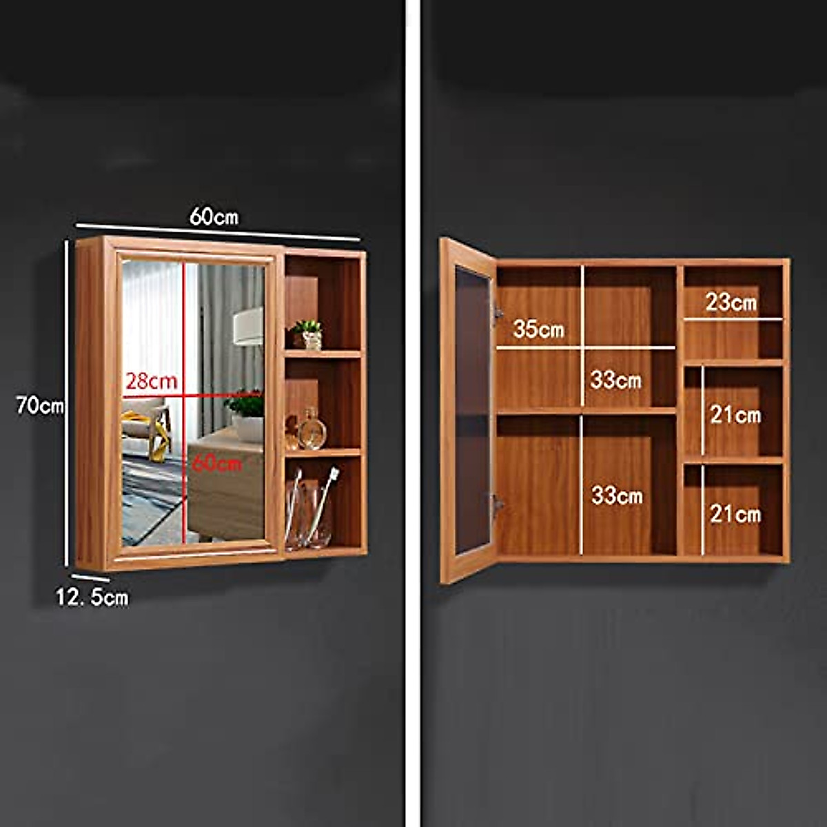 ZAYEN Bathroom Mirror Cabinet, Bathroom Mirror Cabinet Toilet Wall-Mounted Storage Cabinet with 3 Tier Shelves Shelf Metal Vanity Mirror Box Cabinet