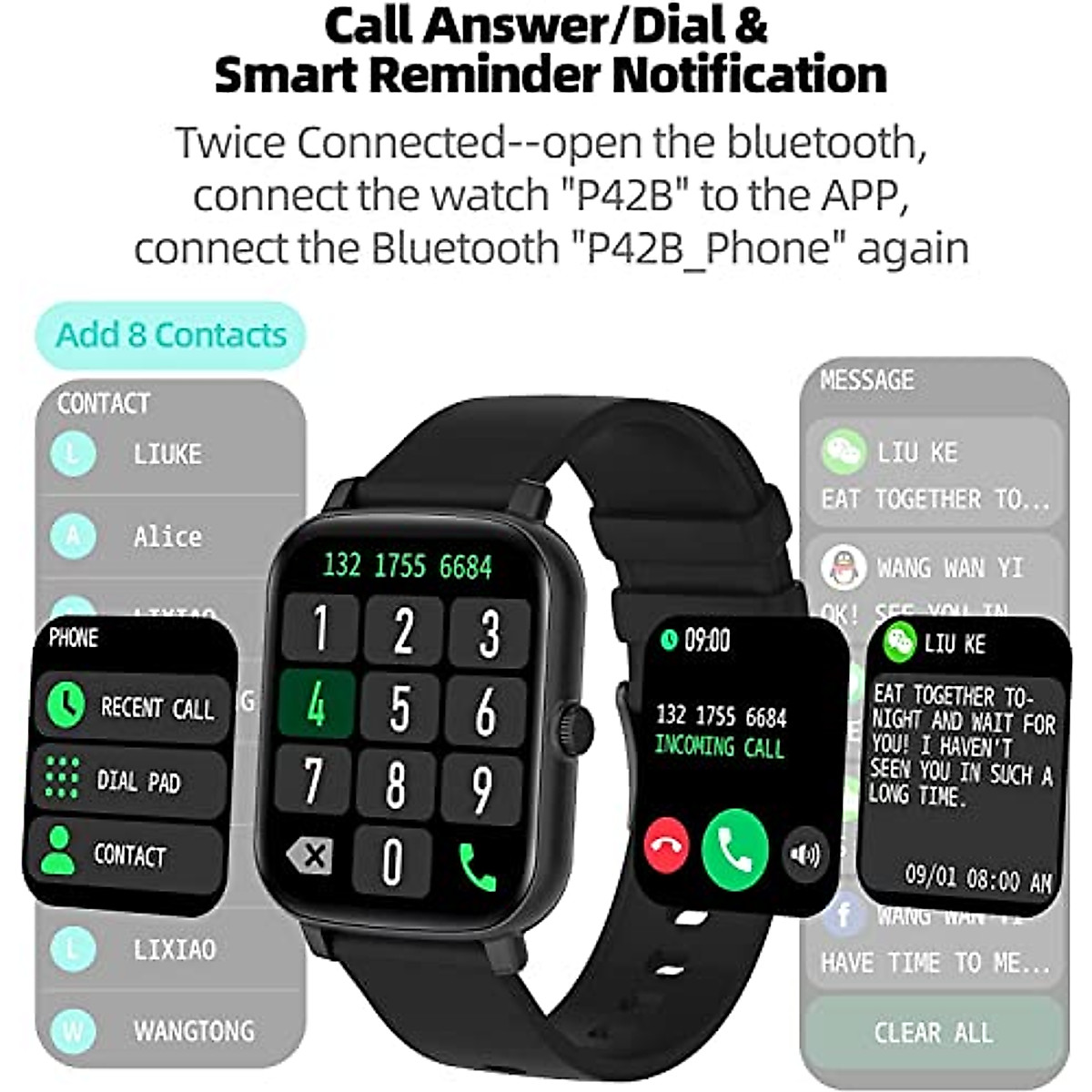 Smart Watch for Android Phones with Call Receive/Dial, 1.7“ IP68 Waterproof Fitness Tracker with Heart Rate SpO2, Sleep Tracker Voice Control Sport Activity Trackers Smartwatch for Women Men