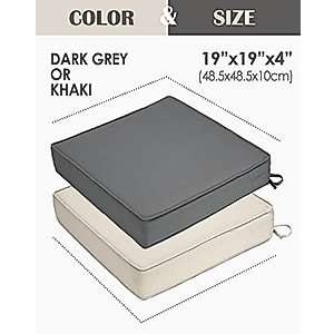 WHIZMIA Patio Chair Cushion for Outdoor Furniture 19x19x4 Inch, Waterproof Outdoor Seat Cushions for Patio Furniture, Garden Sofa Couch Chair Cushions with Ties, Set of 2, Dark Gray