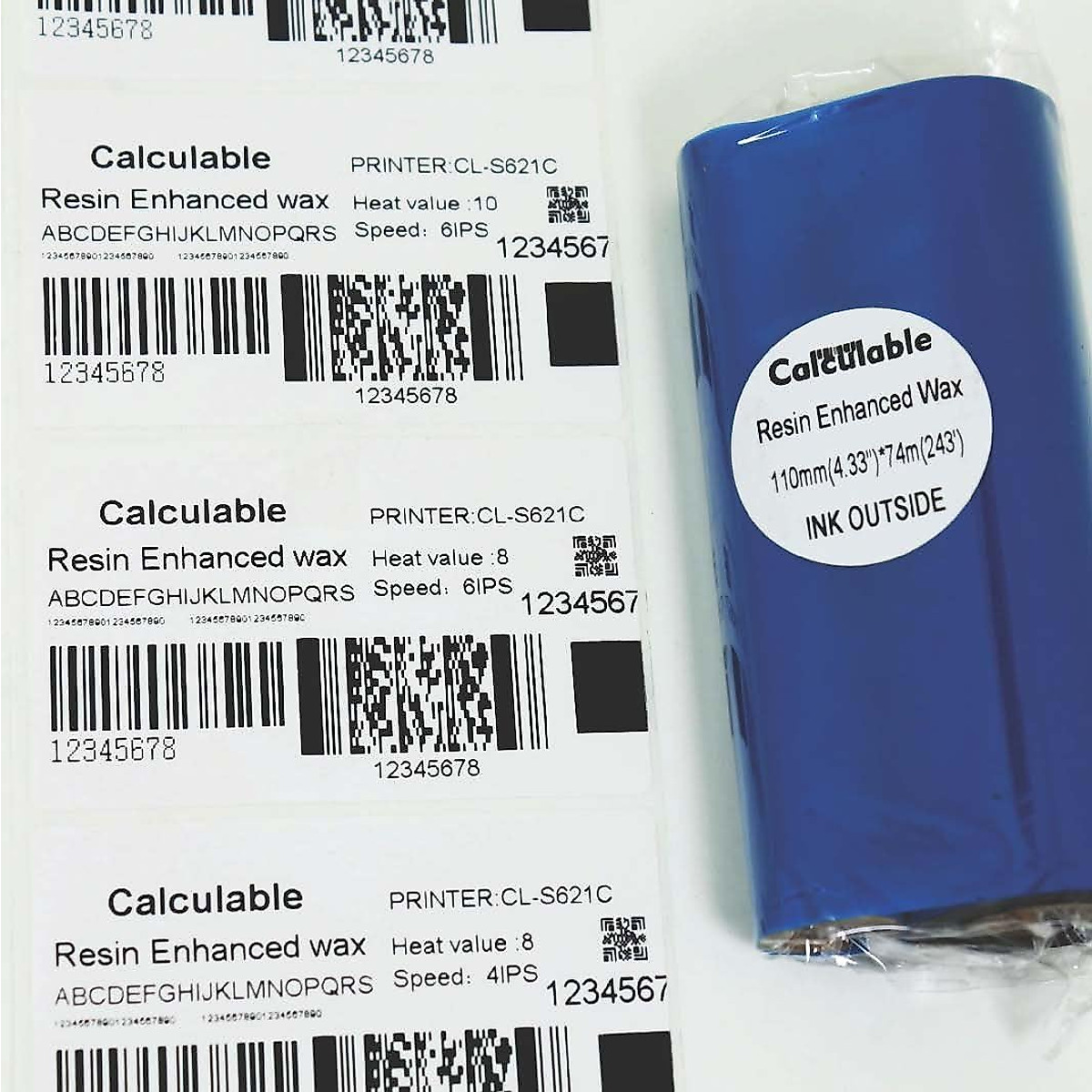 Calculable 24 Rolls 4.33" x243' (110mm X 74m) Thermal Transfer Wax Ribbon Barcode Ribbons Wax Ribbons 1inch Core and 1/2inch Vice Core for Datamax Zebra Intermec Sato Eltron