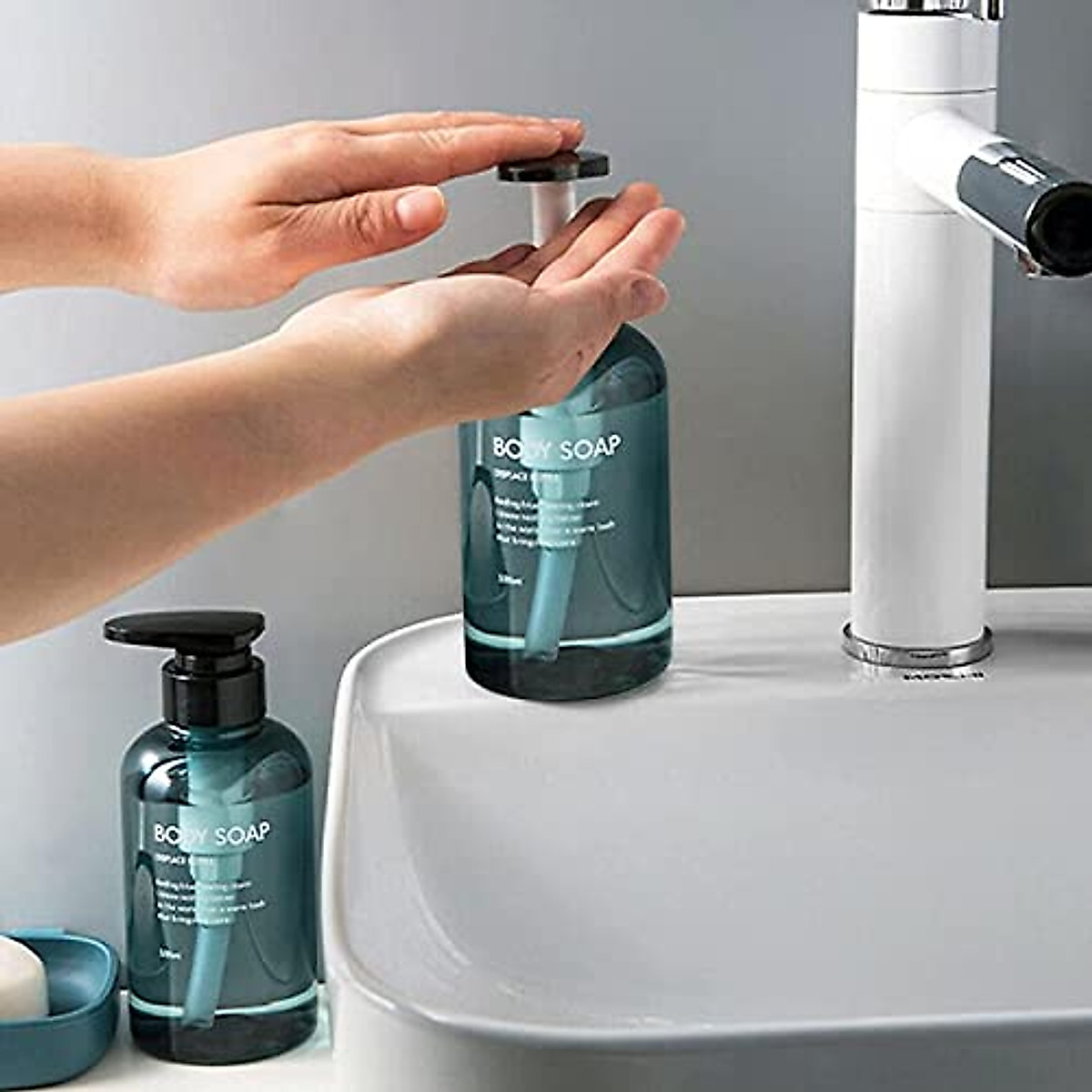 Shampoo and Conditioner Dispenser Bathroom Pump Ocean Blue Bottles Refillable Cosmetic Pump Dispensers 3pcs 10.6oz 300ml Bottle for Travel
