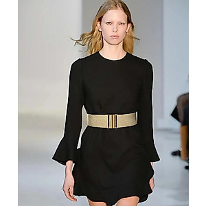 Glamorstar Wide Stretchy Waist Belt for Women Elastic Belt for Dresses Beige Band Gold Buckle 95cm Fit Waist 37"-41"