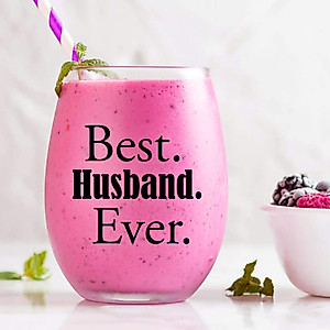 Momstir Best Husband Ever 15oz Stemless Wine Glass with Sayings Unique Present for Him, Hubby, Men, Husband from Wife - Romantic Idea for Anniversary, Birthday