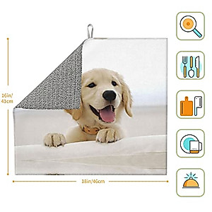 Golden Retriever Puppies Printed Drying Mat For Kitchen Ultra Absorbent Microfiber Dishes Drainer Mats Non-Slip Silicone Quick Dry Pad - 18 X 16inch