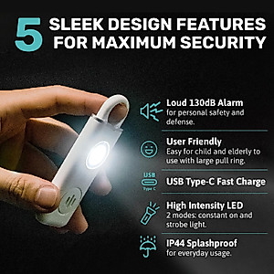 Elos Personal Alarm Keychain for Women & for Seniors Pull pin, LED Light, 130db Siren - Safealarm with Loud Protector, Hand held Safety Alarms, Pocket Alarm Protection for Emergency (Smoky Black)