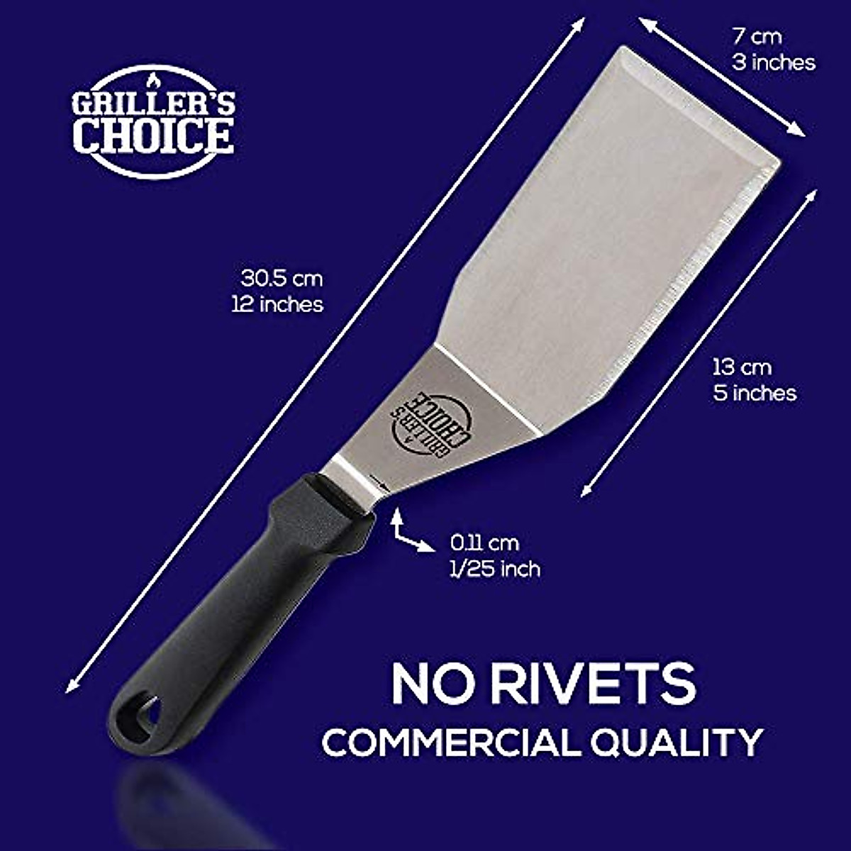 Grillers Choice - Griddle Accessories - 4 pc -Commercial Stainless Steel Metal Spatula Set - Flat Metal Spatula, Griddle Scrapper, Hamburger Pancake Turner - Professional Grade