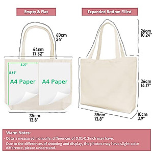 Koolmox Canvas Tote Bags, 17x14'' 12 Oz Heavy Duty Cotton Bags with Square Bottom, Reusable Washable Heavy Duty Tote Bag Bulk Blank to DIY Art Crafts Vinyl Print for Women Groceries School Teacher