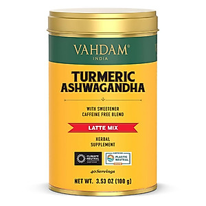 VAHDAM, Golden Milk Recovery & Nourishing Latte Mix - Ashwagandha with Turmeric Curcumin (72 mg, 81% Curcuminoids), Ginger & Black Pepper | Non-GMO & Gluten Free |HERBAL SUPPLEMENT - 40 Servings