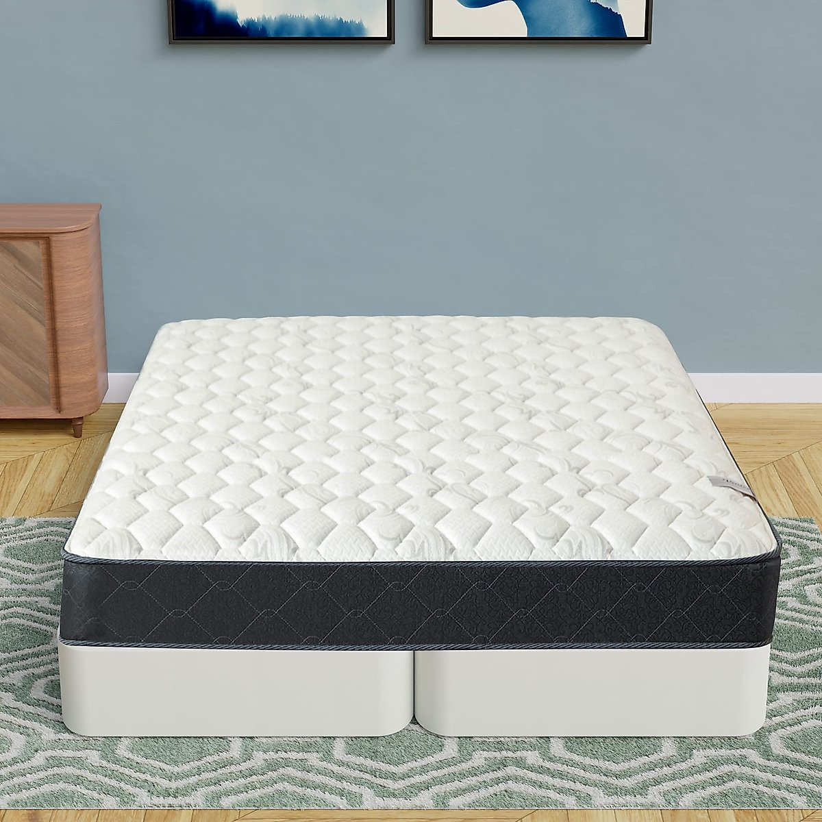 Spring Solution Solution, 4-Inch Sturdy Split Box Spring for Mattress Support-Durable and Fully Assembled, Natural Wood Foundation, White, King Size