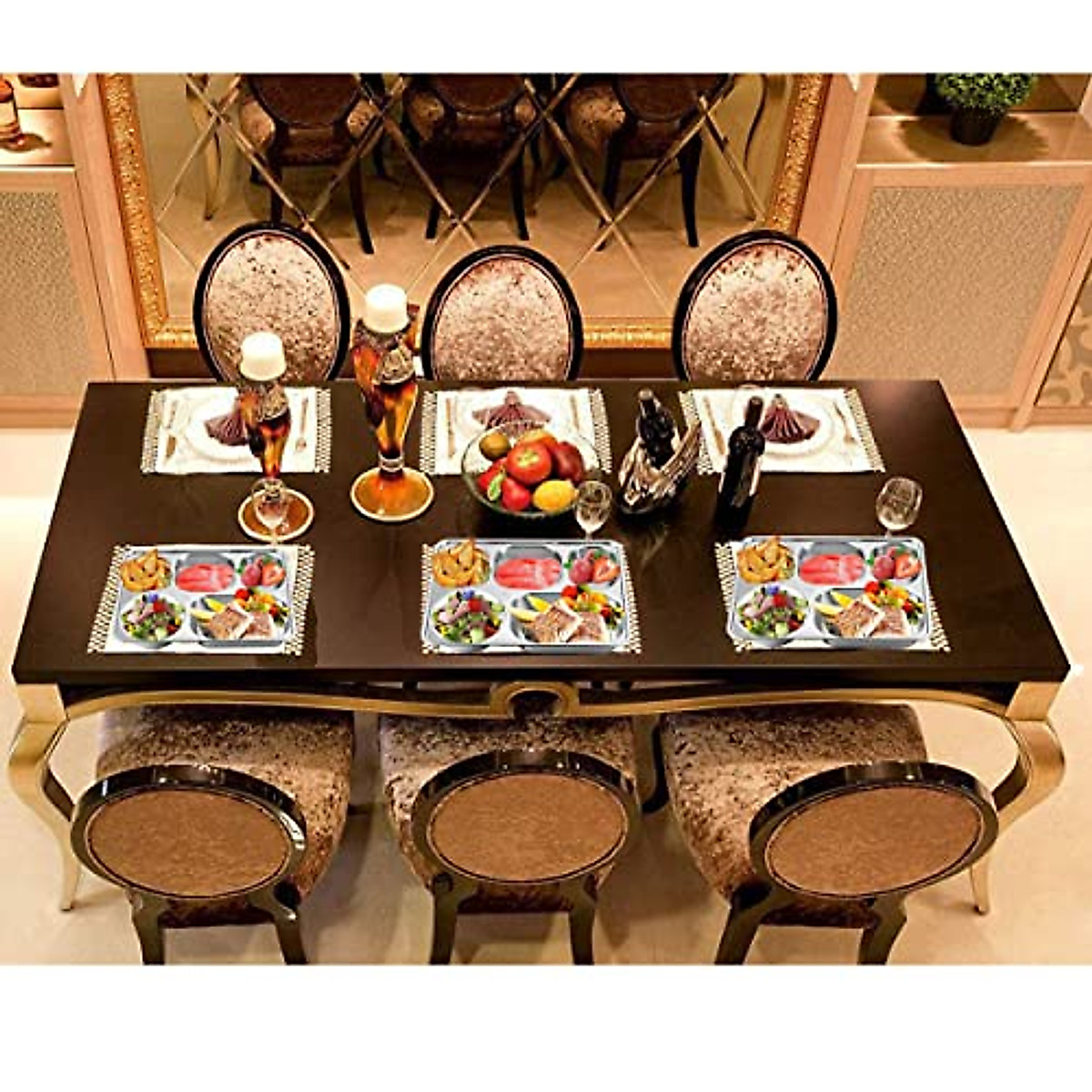 AIYoo 304 Stainless Steel Divided Plates with Lid for Adults Divided Dinner Tray 5 sections Bento Lunch Box Divided Food Containers