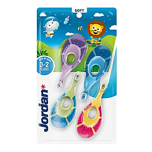 Jordan* ® | Step 1 Baby Toothbrush | 0-2 Years, Soft Bristles, BPA Free | 4 Pack