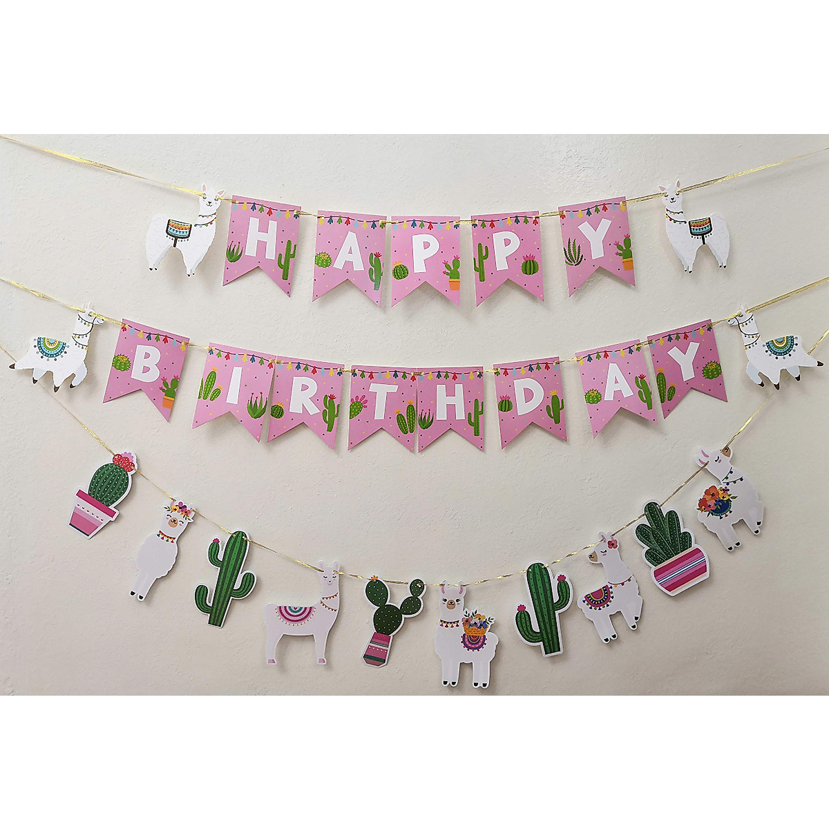 Llama Cactus Happy Birthday Banner Garland Decoration Set of 2 for Baby Shower Cino De Mayo Mexican Fiesta Centerpieces Party Graduation Supplies Hawaii Kids Llama Cactus Themed Party