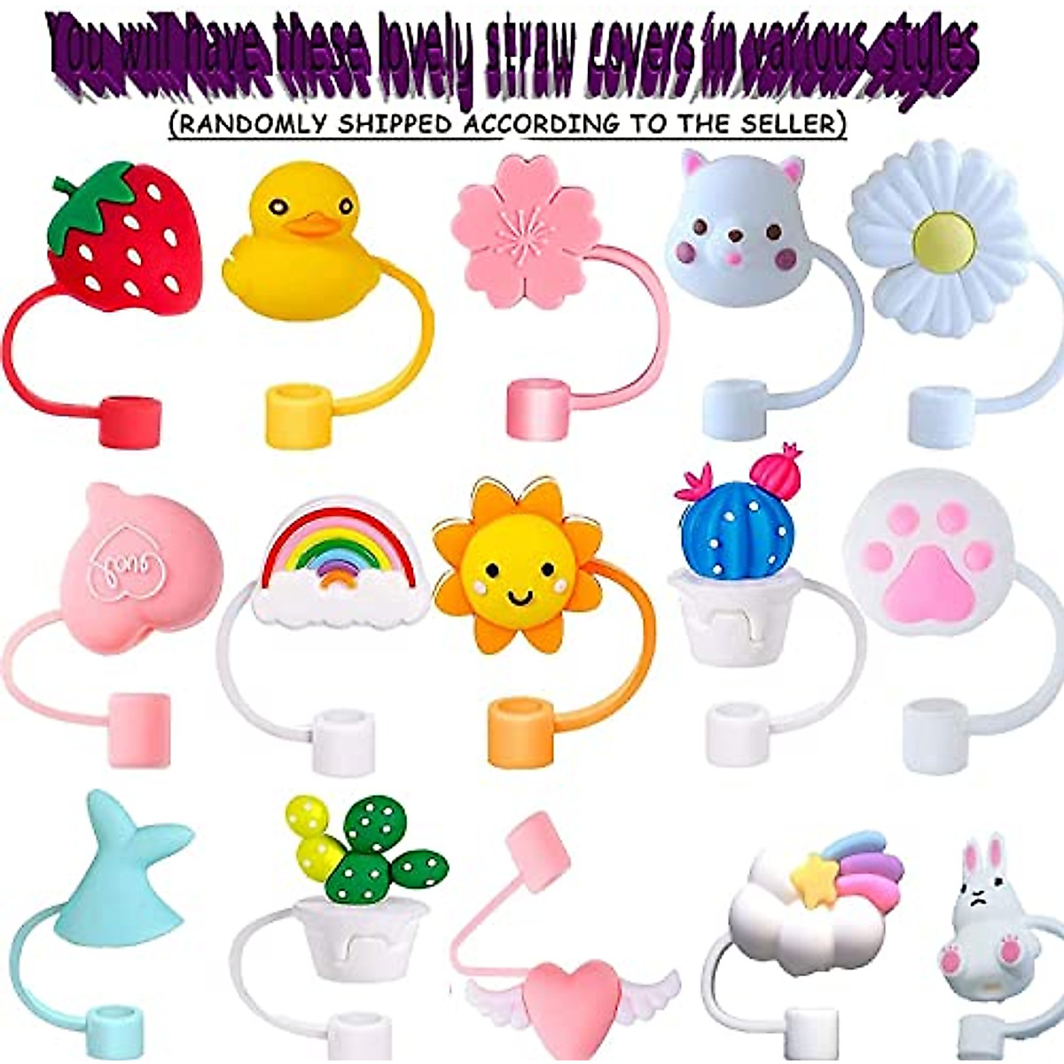 Silicone Straw Tips Cover 10 Pack Cute Silicone Reusable Drinking Straw Tips Lids Dust-Proof Straw Plugs for 1/4inch(6-8mm) Straw Tips for Decor Outdoor