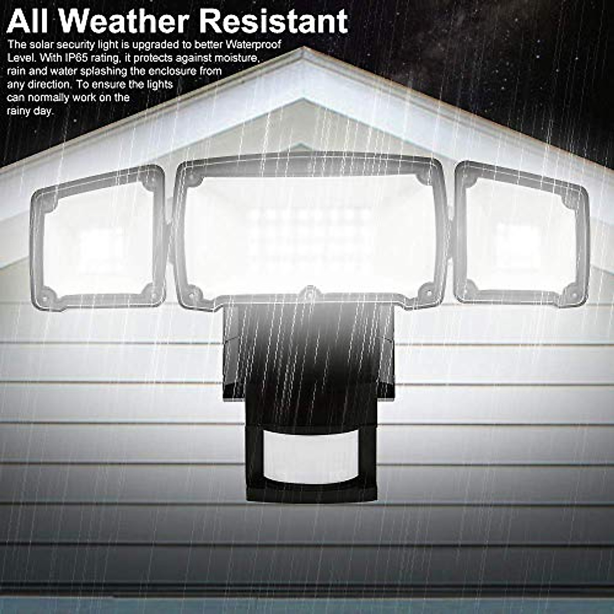 AmeriTop Solar Lights Outdoor, Super Bright 1600LM LED 6000K Solar Motion Sensor Lights with Wide Angle Illumination; 3 Adjustable Heads, IP65 Waterproof Outdoor Security Lighting (Black)