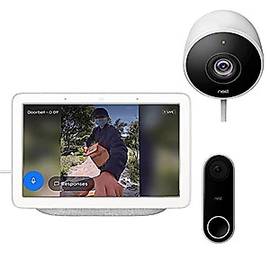 Google Nest Hello Front Door Bundle with 7 inch Display and Wired Camera Doorbell and Wired Nest Cam Outdoor Security Camera