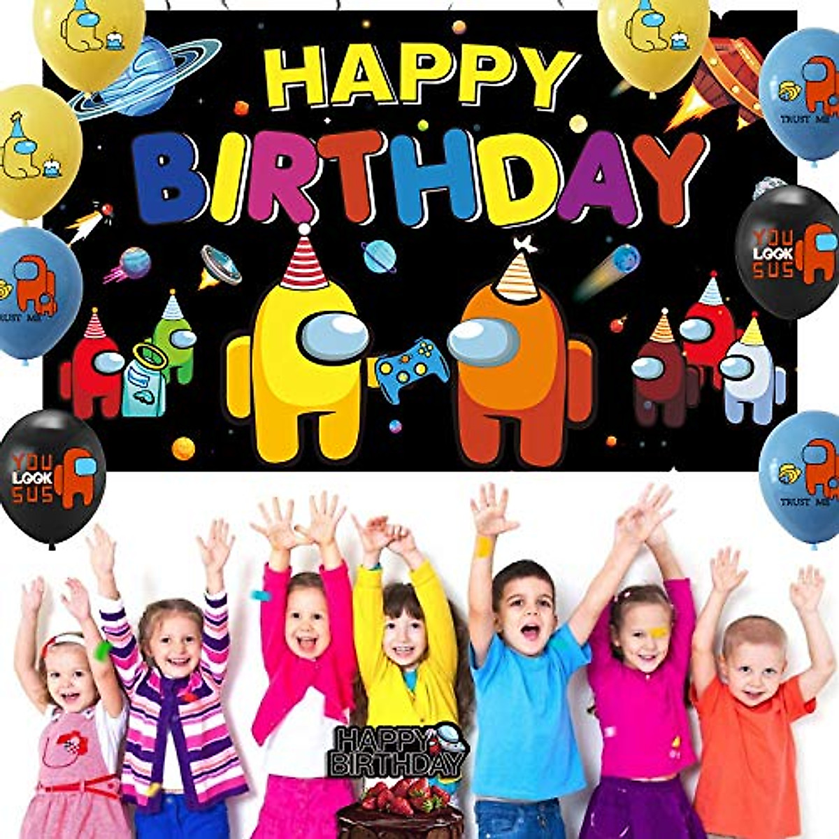 Among Us Birthday Decoration-Among Us Game Background Banner for Men Boy Kids’ Game Theme Birthday Party Decoration (5x3ft)