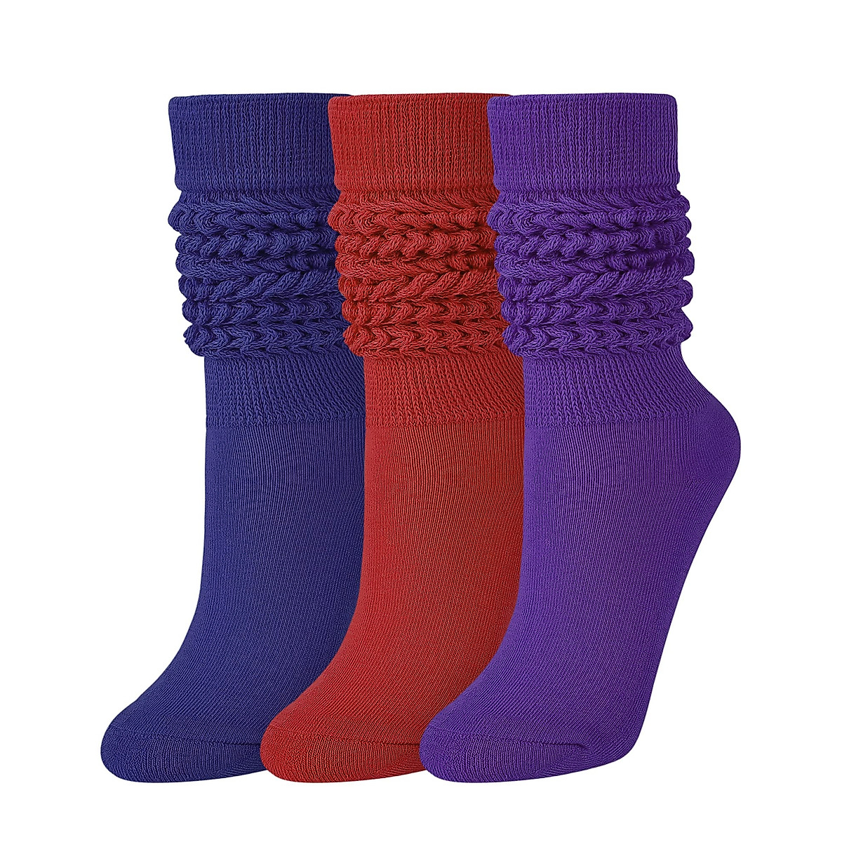 JOCMIC Slouch Socks for Woman 3 Pairs Women Scrunch Socks Extra Long Knee High Slouchy Socks Size 6-11 dark purple+wine red+dark blue