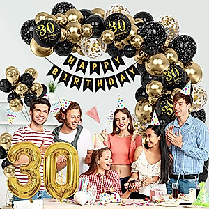 30th Birthday Decoration Kit for Boy Girl Black Gold Balloon 30th Birthday Balloons Party Decorations Happy Birthday Banner Garland Arch 30th Birthday Confetti Balloons Birthday Party (30th)