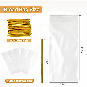 Spmarkt 100packs Plastic Bread Bags with 110 Twist Ties, Food Grade Plastic Bread Bags for Homemade Bread, Clear Bread Loaf Bags for Convenient Baking Storage Solution, Ideal for Home Bakers