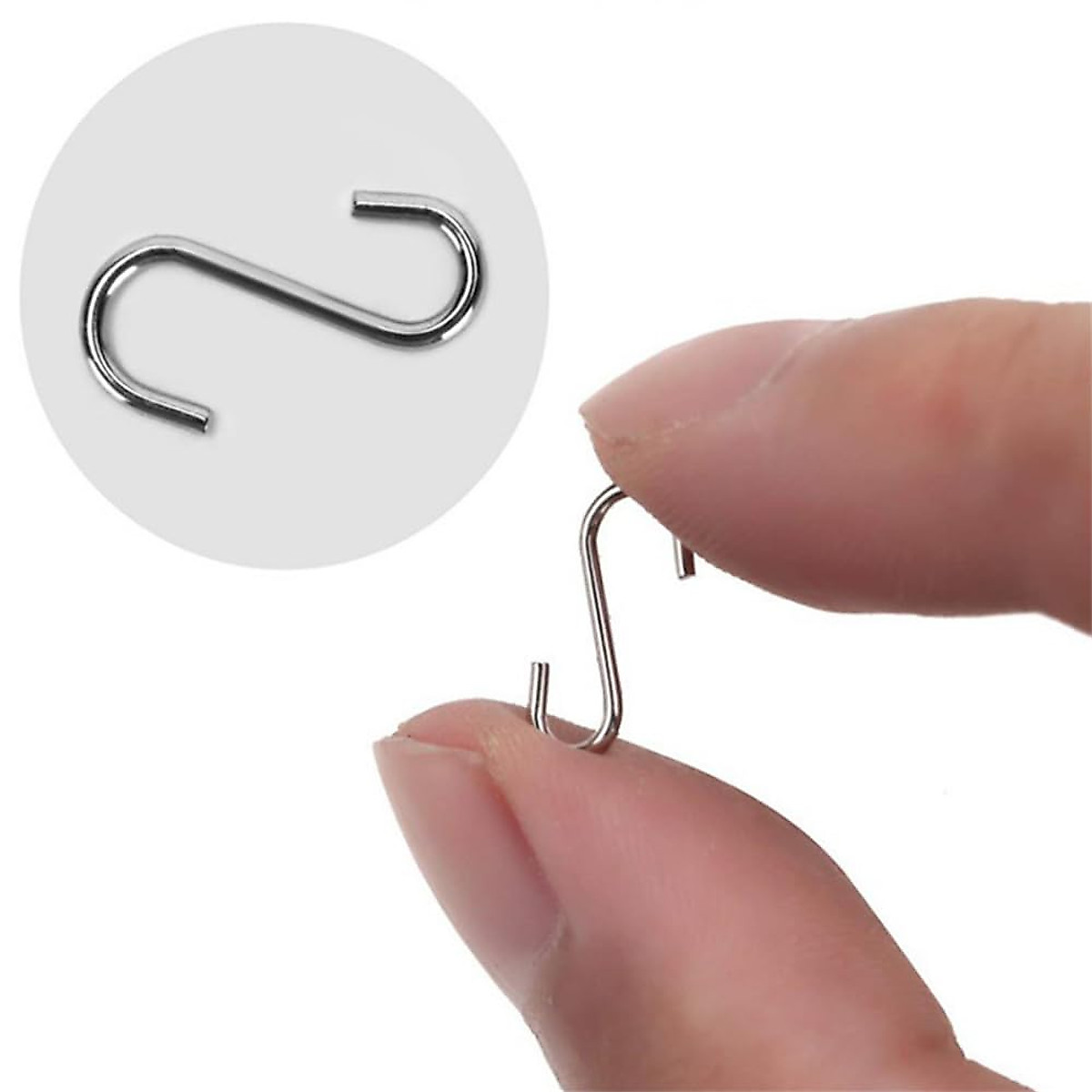 YUMIHAN 100 Pieces 0.55 Inch Stainless Steel with Storage Box Small S Metal Hooks,for Hanging Jewelry Christmas Ornament Metal S Shaped Wire Hook Kits DIY Hanger Ornament Crafts Hook (Silver)