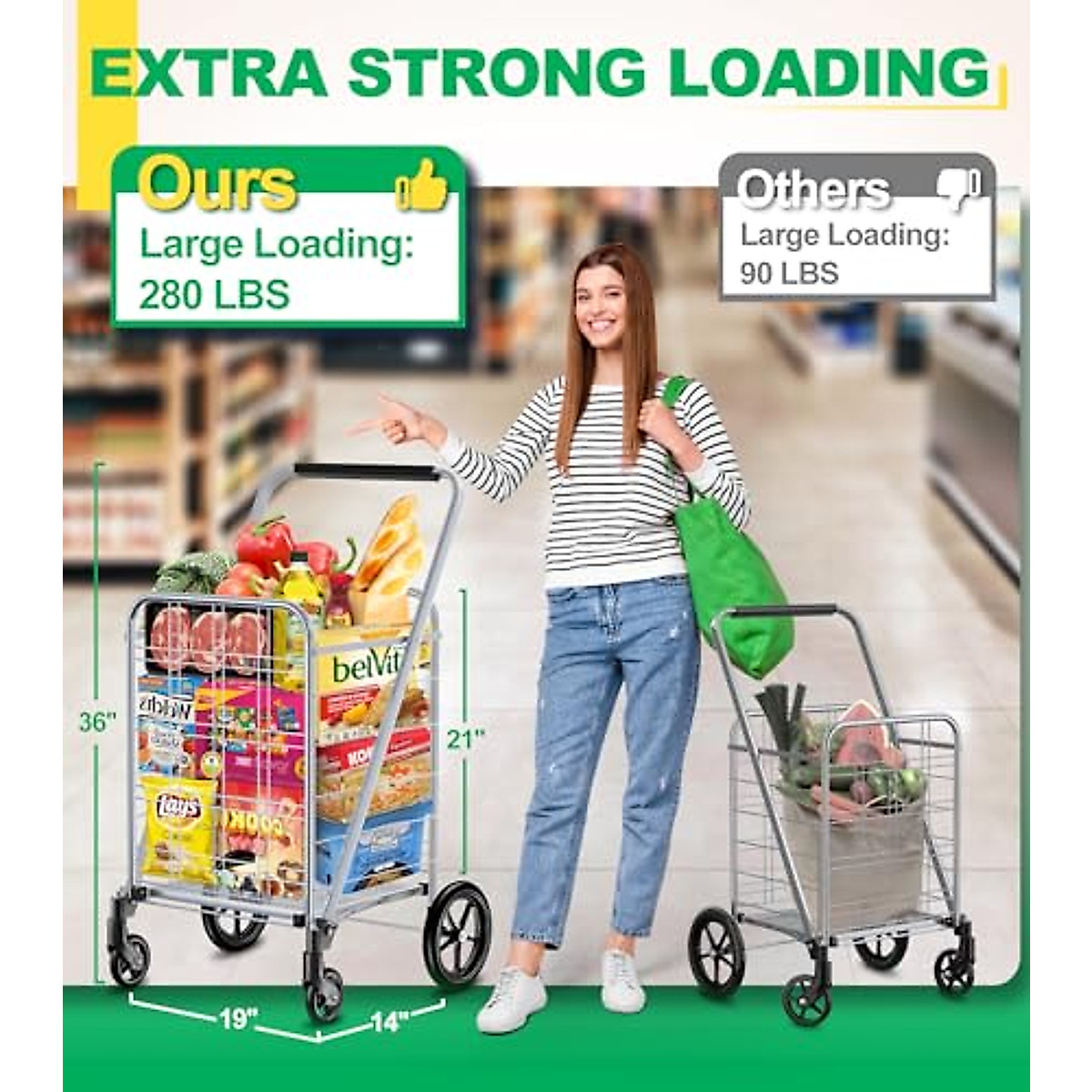 winkeep Newly Released Grocery Utility Flat Folding Shopping Cart with 360° Rolling Swivel Wheels Heavy Duty & Light Weight Extra Large Utility Cart