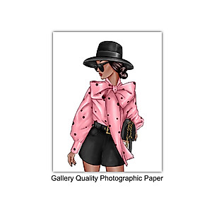 African Americans Wall Decor - Black Wall Art - Glam Wall Art - Designer Perfume, Handbags Shoes - High Fashion Design Set - Pink Glamour Luxury Couture Wall Decor for Women, Girls Bedroom, Teens Room