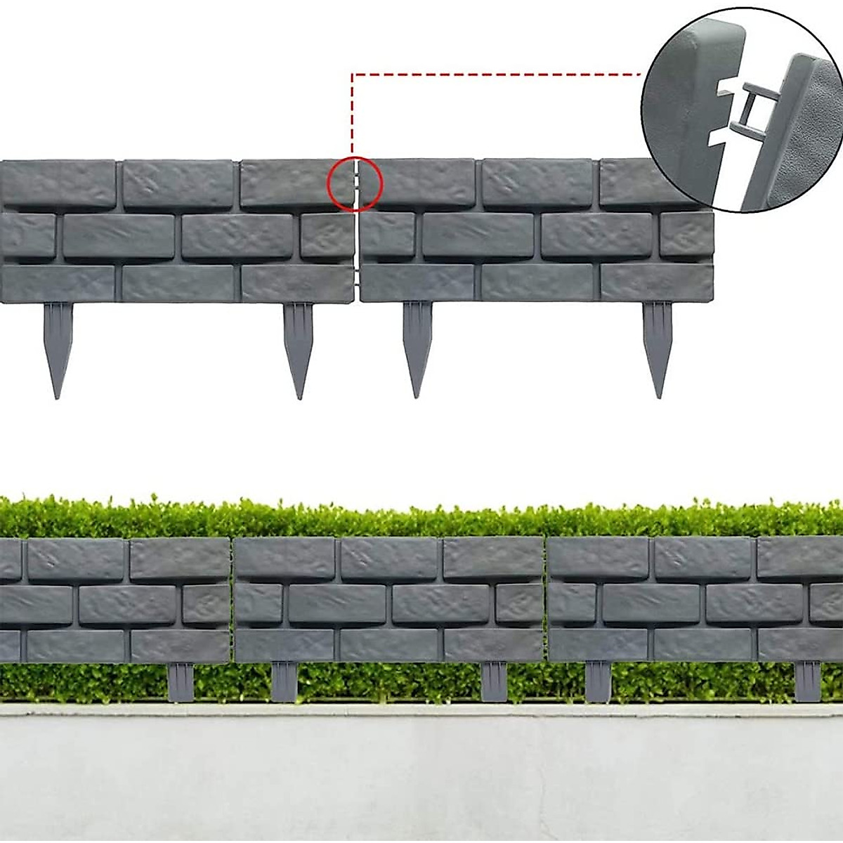 4 Pcs Garden Border Edgings Grey Stone Brick Effect Lawn Edging Plastic Plant Fence for Flower Bed Grass Bordering Garden Decorations Outdoor Wall Art