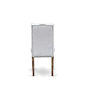 East West Furniture HBEL5-AWA-05 5 Piece Dining Set Includes a Round Dining Room Table with Pedestal and 4 Grey Linen Fabric Upholstered Chairs, 42x42 Inch, Walnut