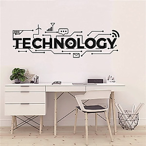 Teens Technology Lettering Wall Art Sticker School Education Science Wall Decal Vinyl Removable Vinyl Wall Mural Poster for Classroom Students Decor TM-33 (Black, 13" H x 40" W)