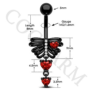 COCHARM 14 gauge Halloween Belly Button Rings Black Skeleton Belly Button Ring Surgical Steel Skull Belly Rings for Women