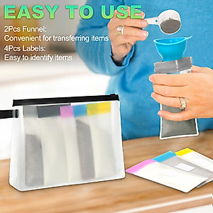 Tinrbip Protein Powder Container To Go, 25Pcs Protein Powder Travel Containers Set Include 21Pcs Single Dose Bags and 4Pcs Large Zip Up Bags, 2Pcs Funnels, 4Pcs Spoons and Sheet Labels, Spring Buckle