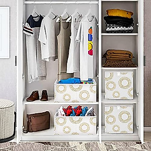 Abstract Gold Circle Collapsible Fabric Storage Cubes Bins with Handles Square Closet Organizer Waterproof Lining for Nursery Drawer Shelves Cabinet 11.02x11.02x11.02 Inches
