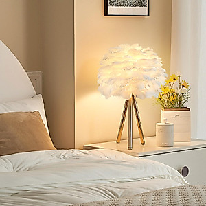 ZYLEIESENBAO Feather Lamp White Furry Tripod Table Lamp Children's Bedroom Deco Gift Princess Feather Desk Lamp 12'' Bedside Lights Night Lamp Girl's Bedroom Atmosphere Light