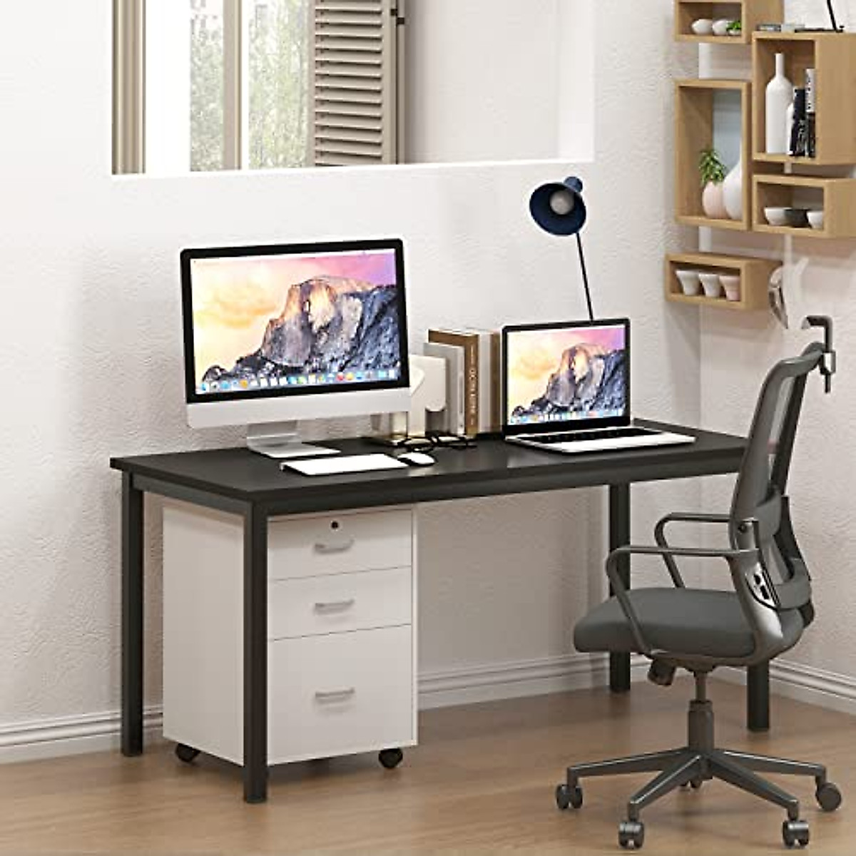 sogesfurniture 55.1 inches Office Desk Computer Desk Gaming Desk Computer Table Sturdy Writing Workstation for Home Office, Black