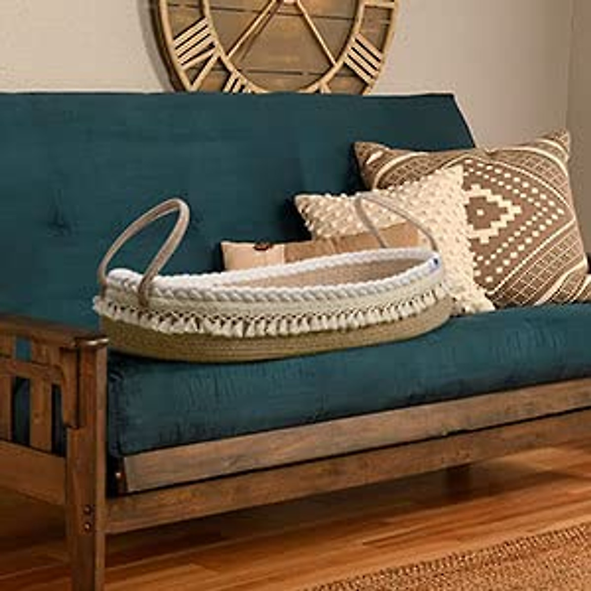 Maidek Baby Changing Basket - Handmade Woven Cotton Rope Moses Basket - Changing Table Topper with Mattress Pad, Removable Cover, Soft Blanket, Furniture - 29x16x4.7"