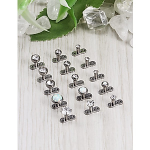 Ocptiy 14G G23 Titanium Dermal Piercing Jewelry Opal Dermal Top Dermal Piercing Base Kit Dermal Anchor Internally Threaded Stainless Surgical Steel Diamond Dermal Stud Piercing Ball Jewelry Women Men